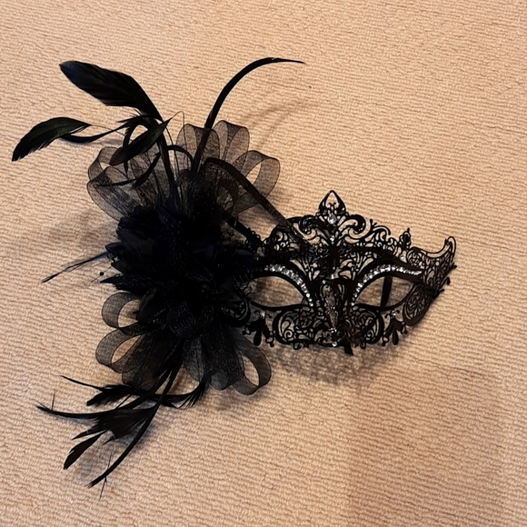 Accessories | Ladies Black Diamond Feathered Madi Gra Evening Face Mask ...